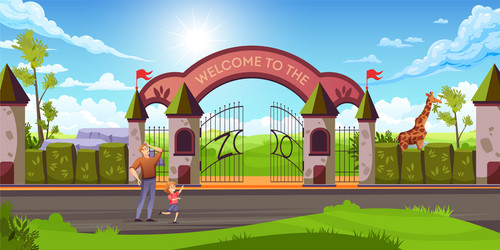 Zoo Entrance Gate Cartoon Royalty Free Vector Image