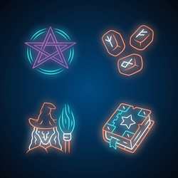 Stone age icons set neon Royalty Free Vector Image