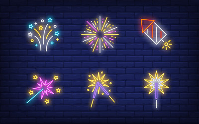 Firework neon sign set Royalty Free Vector Image