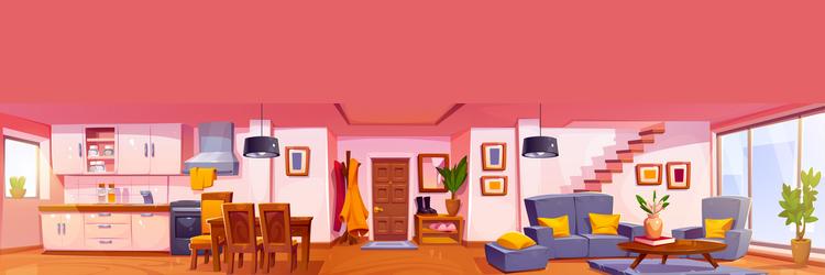Kitchen room cartoon interior Royalty Free Vector Image