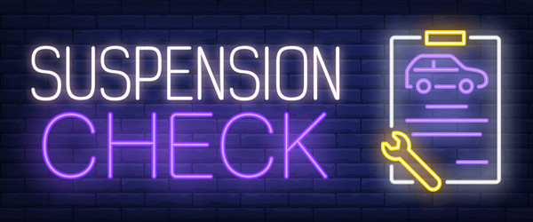 Brake inspection neon text with car on clipboard Vector Image