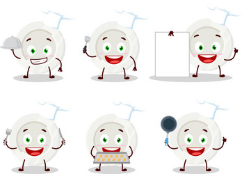 White plate cartoon character with various types Vector Image