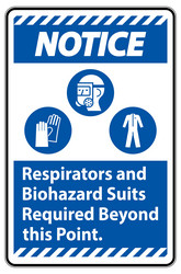 Warning ppe sign respirators and biohazard suits Vector Image