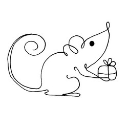 Funny christmas mouse outline hand drawn Vector Image