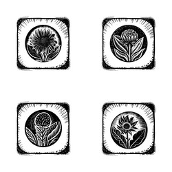 Nordic linocut floral in rustic frame motif Vector Image