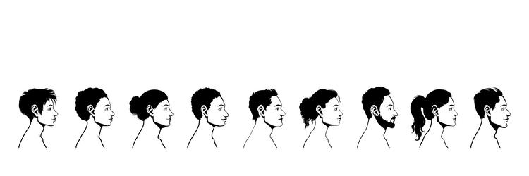 Silhouette set of face profile different people Vector Image