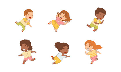 Cute kids running and rushing away at full speed Vector Image