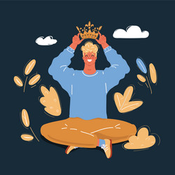 Man put crown in his head Royalty Free Vector Image