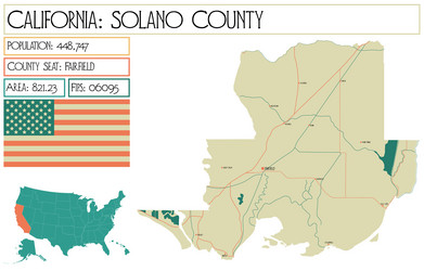 Large and accurate map of solano county Royalty Free Vector