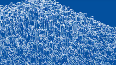 Wire-frame twisted city blueprint style Royalty Free Vector