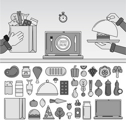 Food pyramid with five levels line monochrome Vector Image