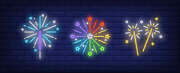 Firework neon sign set Royalty Free Vector Image