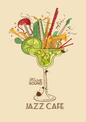 Jazz cafe concept with musical instruments Vector Image