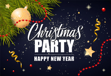 Christmas party lettering and ball Royalty Free Vector Image
