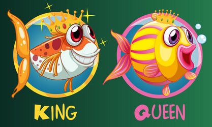 Queen fish on round badge Royalty Free Vector Image