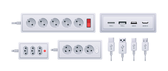 Usb socket plug types include type a type c mini Vector Image