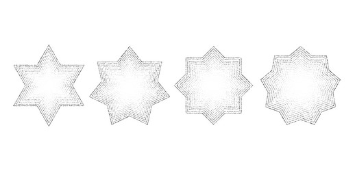 Dotted grain stars set shiny stippled shapes Vector Image