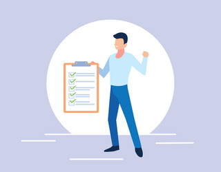 Young man holding a clipboard Royalty Free Vector Image