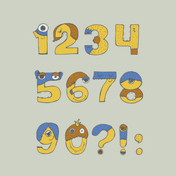 Yellow jelly alphabet letters numbers with eyes Vector Image