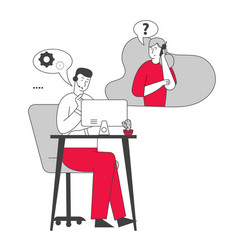 Multi-channel communication operator works Vector Image