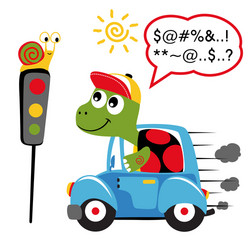 Giraffe and turtle cartoon playing traffic Vector Image