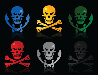 Pirate icons in wooden frames for slots Royalty Free Vector