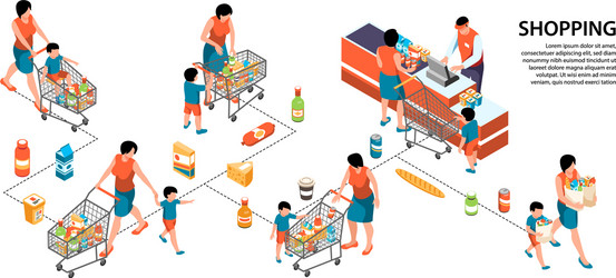 Supermarket isometric flowchart Royalty Free Vector Image