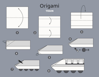 Origami tutorial for kids cute train Royalty Free Vector