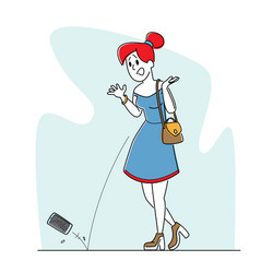 Cartoon woman walking while looking at smartphone Vector Image
