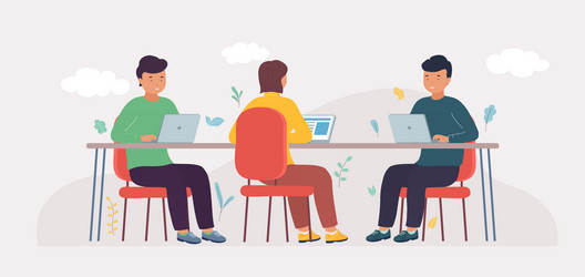 Office workers sitting around table Royalty Free Vector