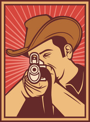 Cowboy shooting a rifle Royalty Free Vector Image