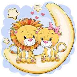 Two cute lions is sitting on a heart Royalty Free Vector
