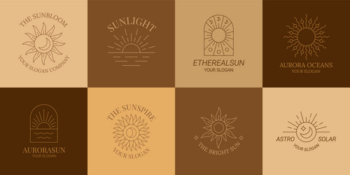 Sun boho logo bohemian icons minimal rays Vector Image