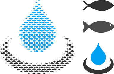 Fish halftone drop ripple composition Royalty Free Vector