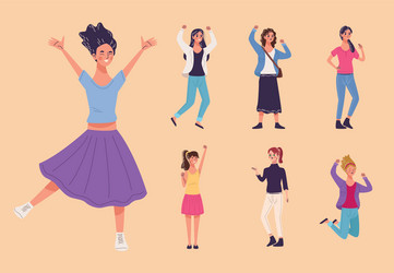 Group seven beautiful young women celebrating Vector Image