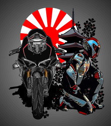 Motorcycle front view and biker Royalty Free Vector Image