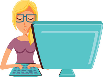 Young woman with desktop computer Royalty Free Vector Image