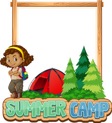 Border template design with girl at summer camp Vector Image