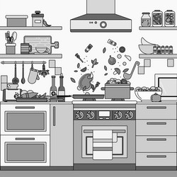 Kitchen shelves with cooking tools set Royalty Free Vector