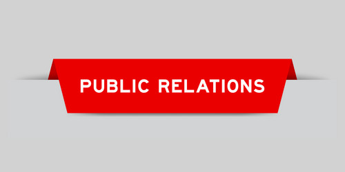 Red color peel sticker label with word public Vector Image