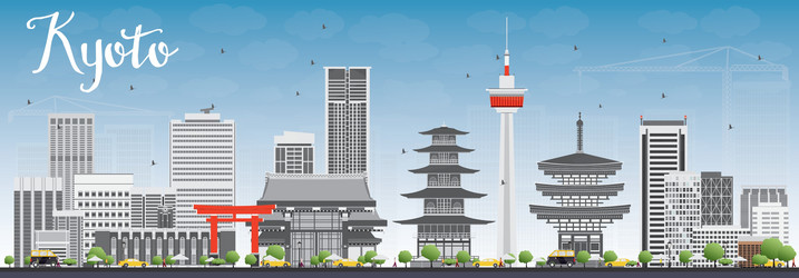 Outline kyoto skyline with blue landmarks Vector Image