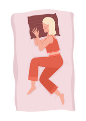 Female side sleeper lying on bed restfully semi Vector Image