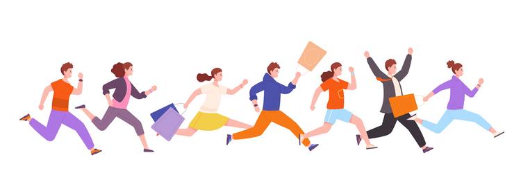 Shoppers run to supermarket crowd running rush Vector Image