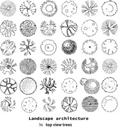 Top view big set different treeshand Royalty Free Vector