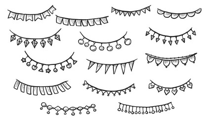 Sketch garlands set party bulbs garland flags Vector Image