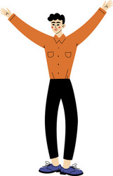 Guy stands raising his hands up cartoon Royalty Free Vector