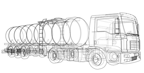 Truck with tanker trailer blueprints Royalty Free Vector