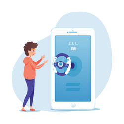 Character playing online mobile game on smart Vector Image