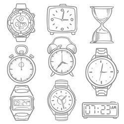 Set of clocks and watches Royalty Free Vector Image
