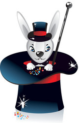 Cartoon rabbit coming out of a top hat Royalty Free Vector